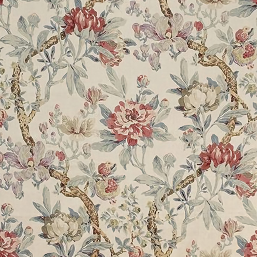 11.3 Yards Hazelton House Hand Block Magnolia Rex Moss Green Decorator ...